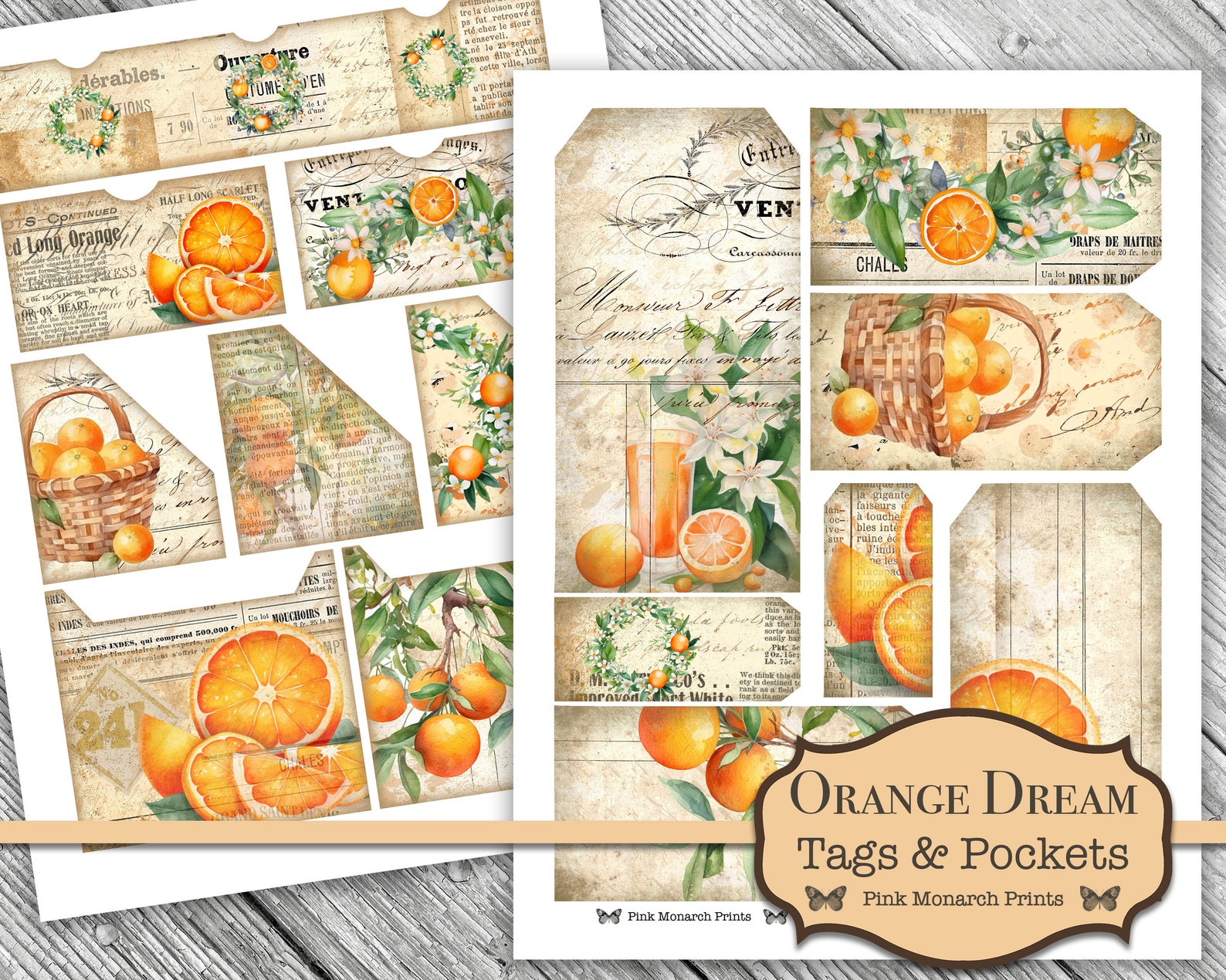 Orange Dream, Pockets and Tags, Junk Journal Kit, Junk Journaling ...