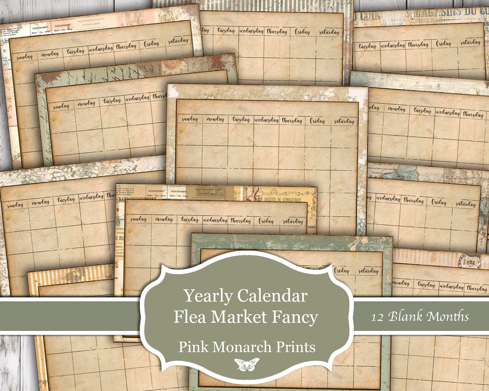Custom, Junk Journal Calendar, Flea Market Fancy, Digital Planner, Junk ...
