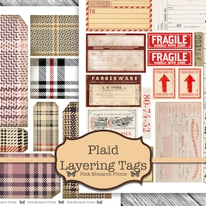 Plaid Layering Tags, Junk Journal Supplies, Vintage Ephemera, Junk ...