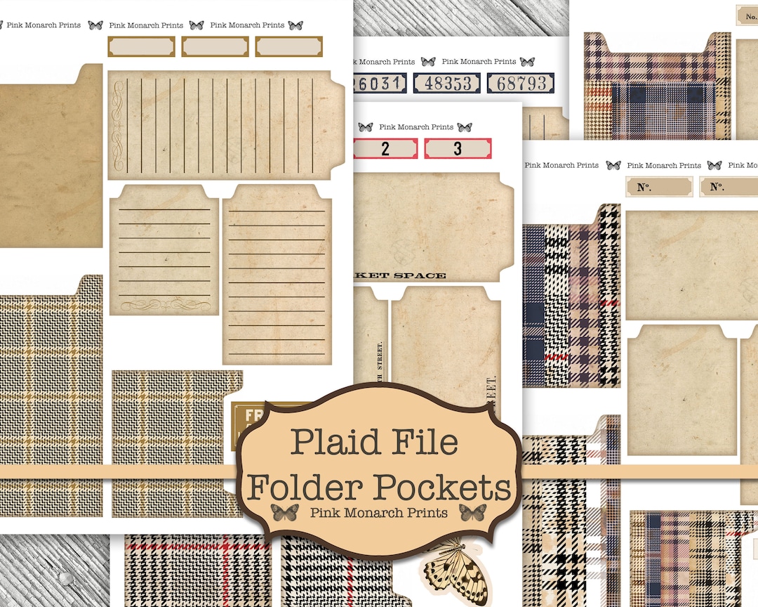 Plaid File Folder Pockets, Junk Journal Supplies, Vintage Ephemera ...