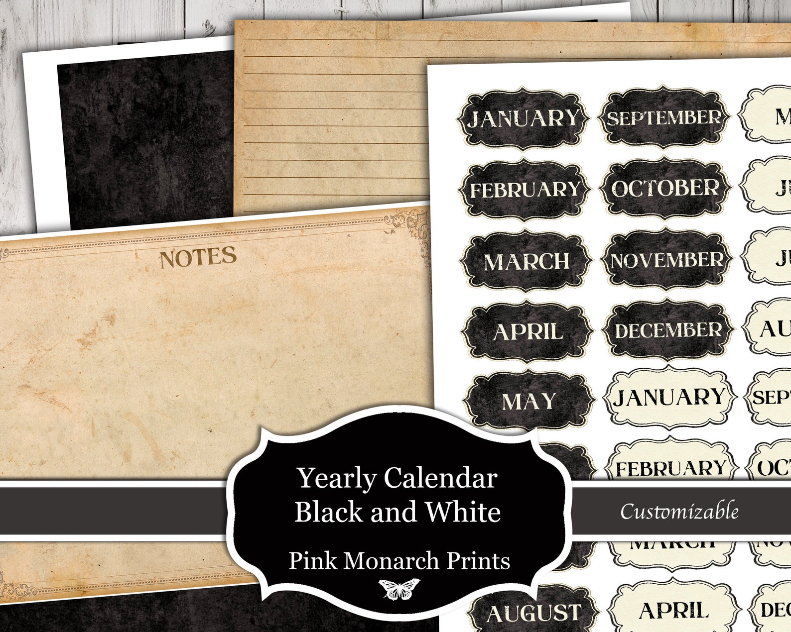 Custom, Junk Journal Calendar, Black and White, Digital Planner, Junk ...