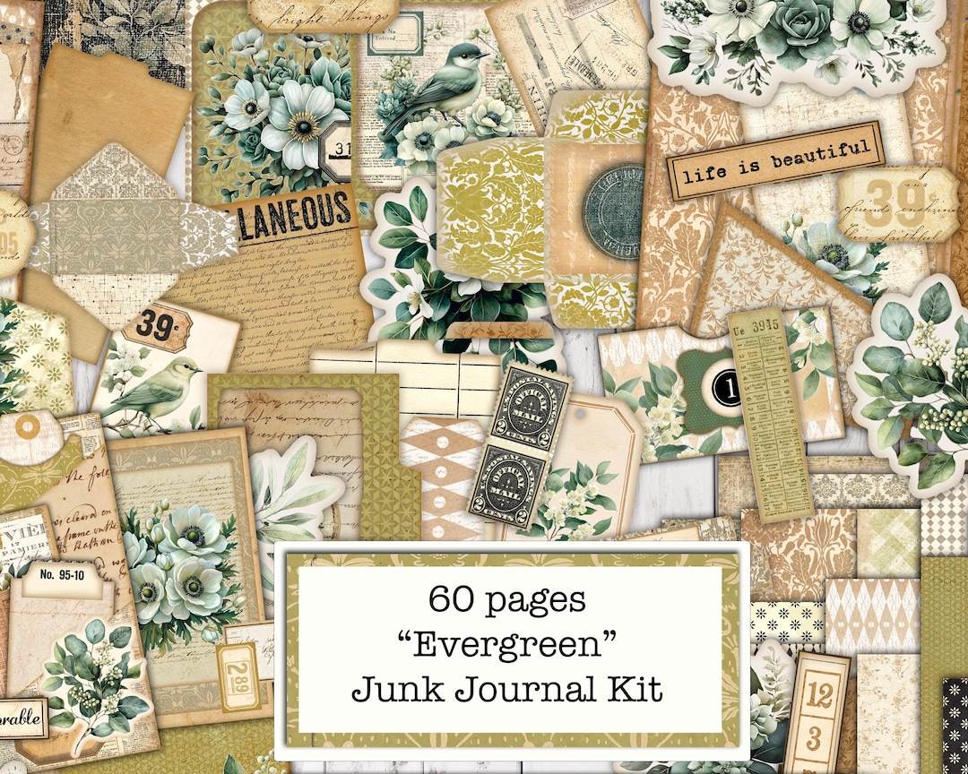 Evergreen Junk Journal Kit: 60 Pages, Large Printable Collection for ...