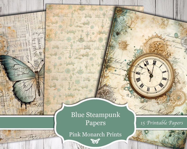 Blue Steam Punk Paper Collection, Printable Papers, Digital Junk ...