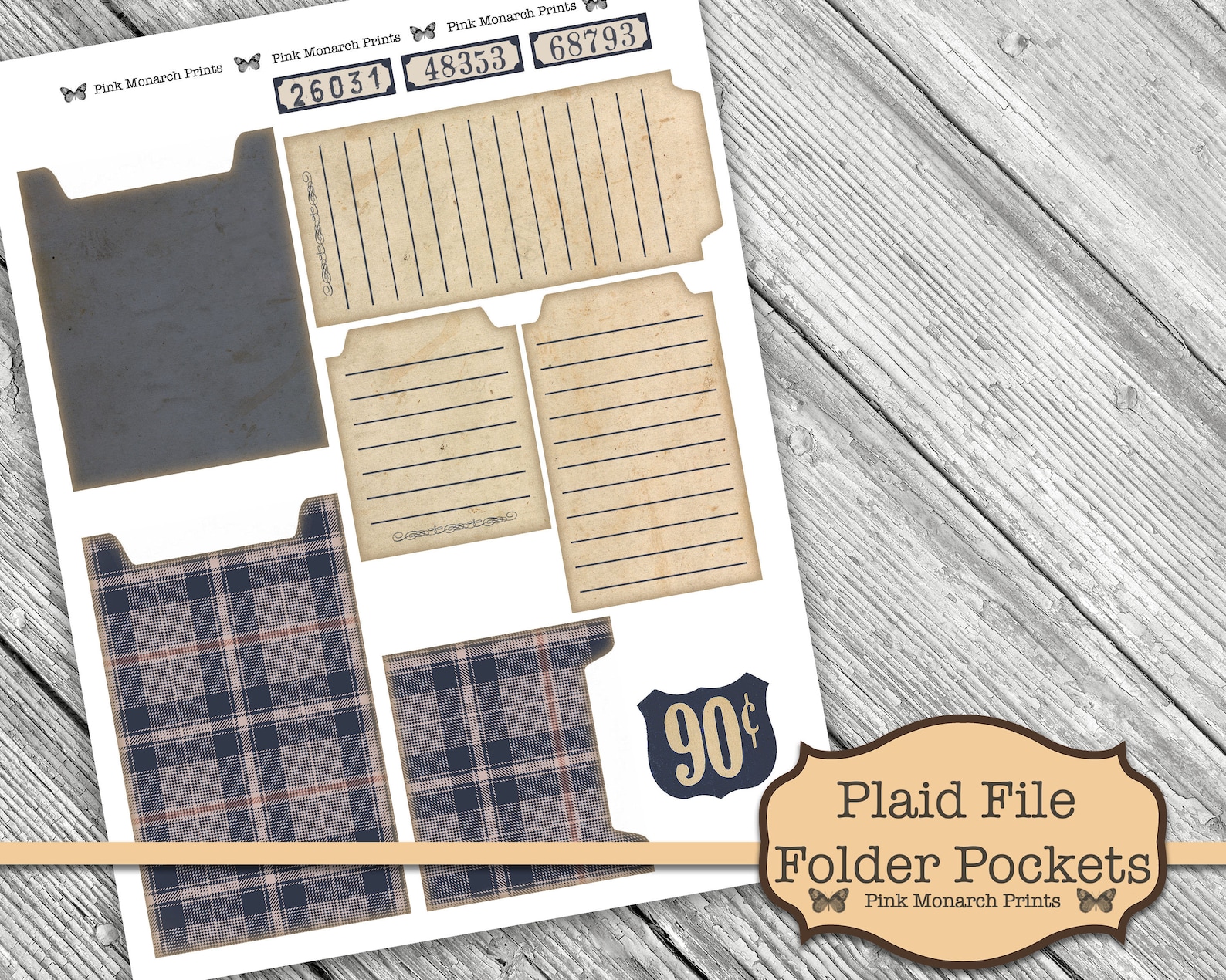 Plaid File Folder Pockets, Junk Journal Supplies, Vintage Ephemera ...