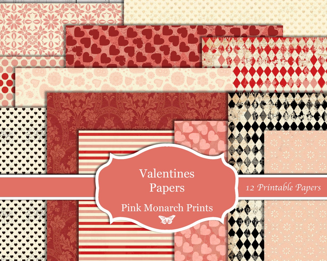 Valentines Papers, Printable Papers, Digital Junk Journal, Junk Journal ...