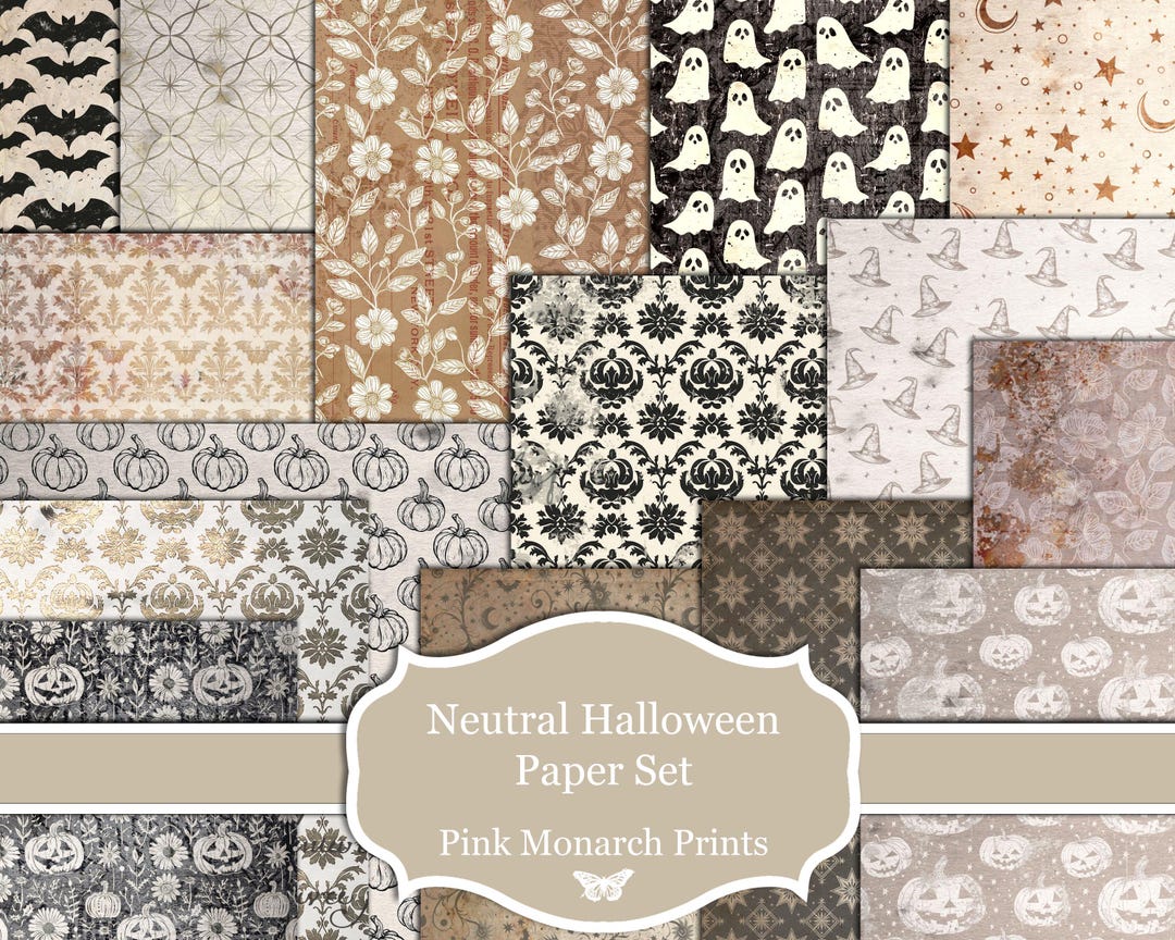 Neutral Halloween Papers, Printable Papers, Junk Journal Kit, Junk ...