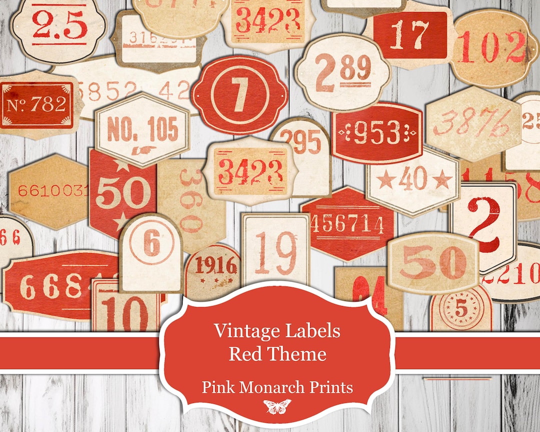 Vintage Labels, Red Theme, Junk Journal Labels, Printable, Junk ...