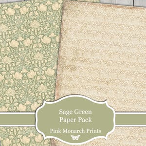 Sage Green Paper Pack, Printable Papers, Digital Junk Journal ...