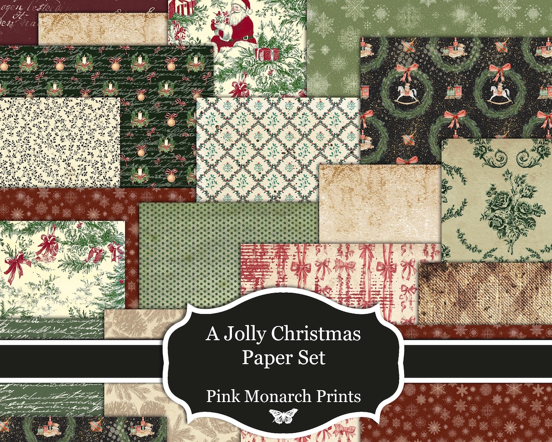 A Jolly Christmas Paper Set, 15, Printable, Digital, Vintage Christmas ...