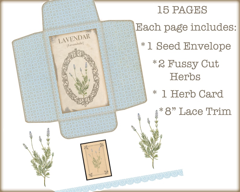 Digital Seed Packet, Herbs, Botanical Envelopes for Junk Journaling ...