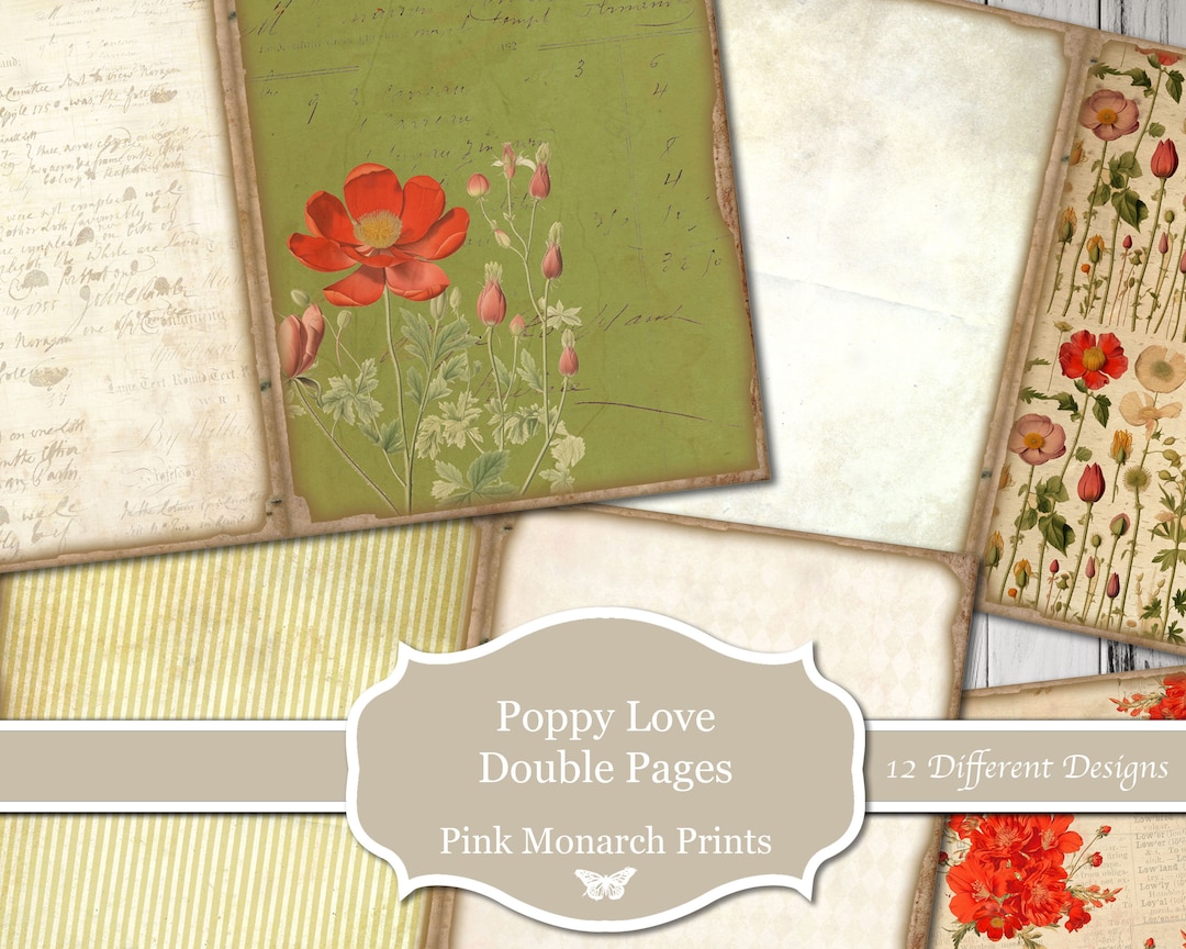 Double Pages, Botanical, Poppy, Junk Journal Kit, Junk Journal, Junk ...