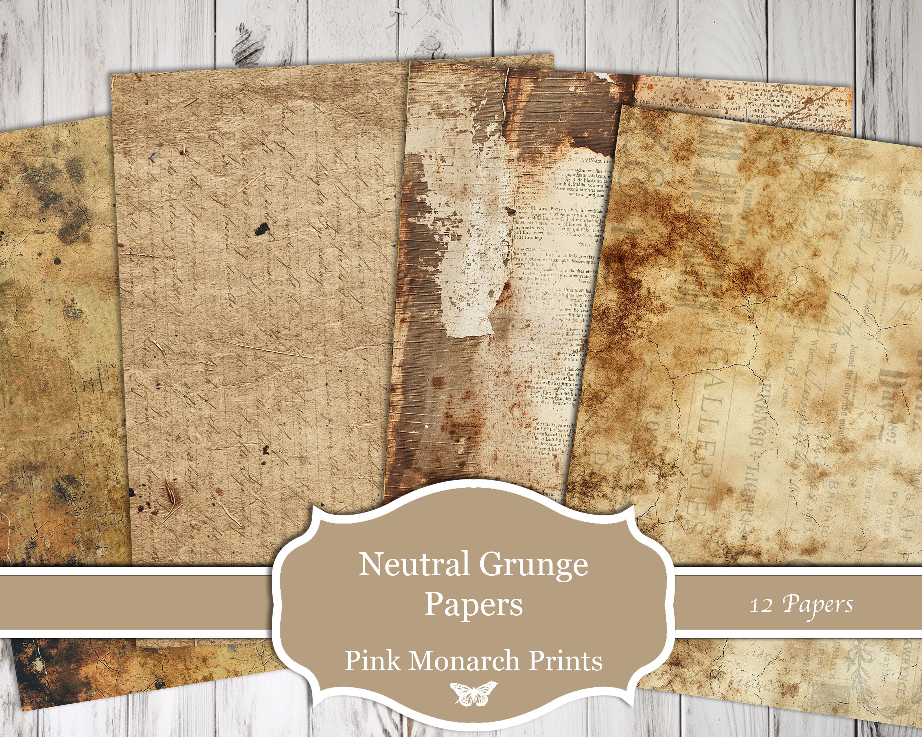 Neutral Grunge Papers, Essential Collection, Junk Journal Paper ...