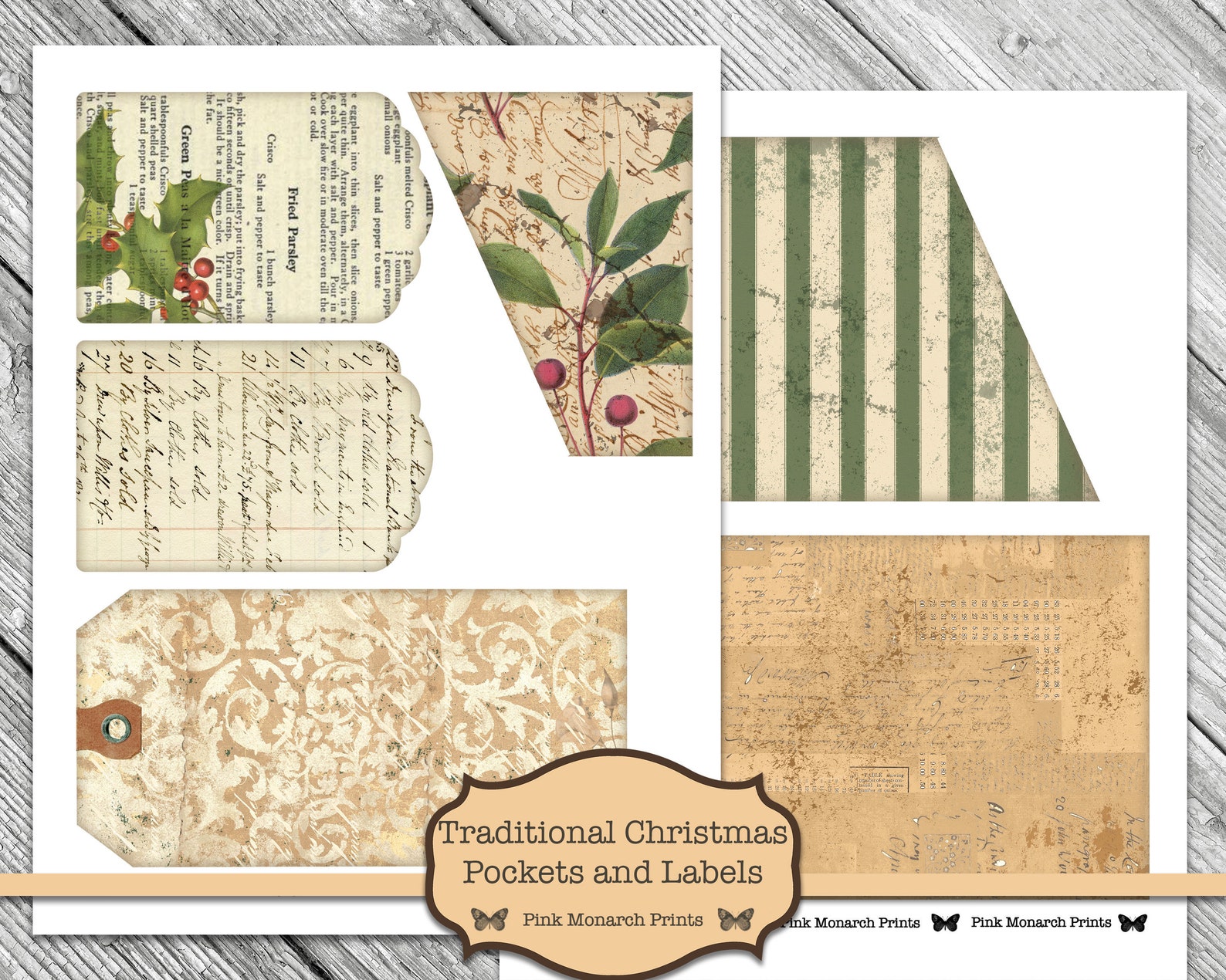 Christmas Pockets & Labels, Junk Journal Kit, Digital Junk Journal ...