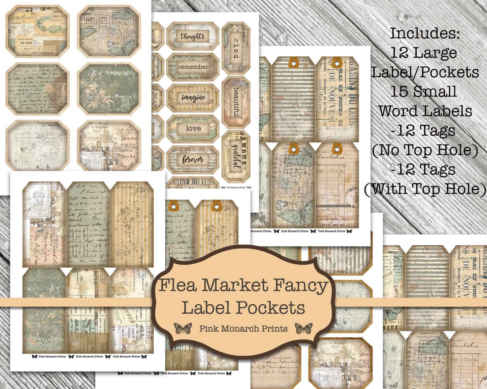 Flea Market Tags, Shabby Chic Paper, Junk Journal Kit, Vintage Flea ...