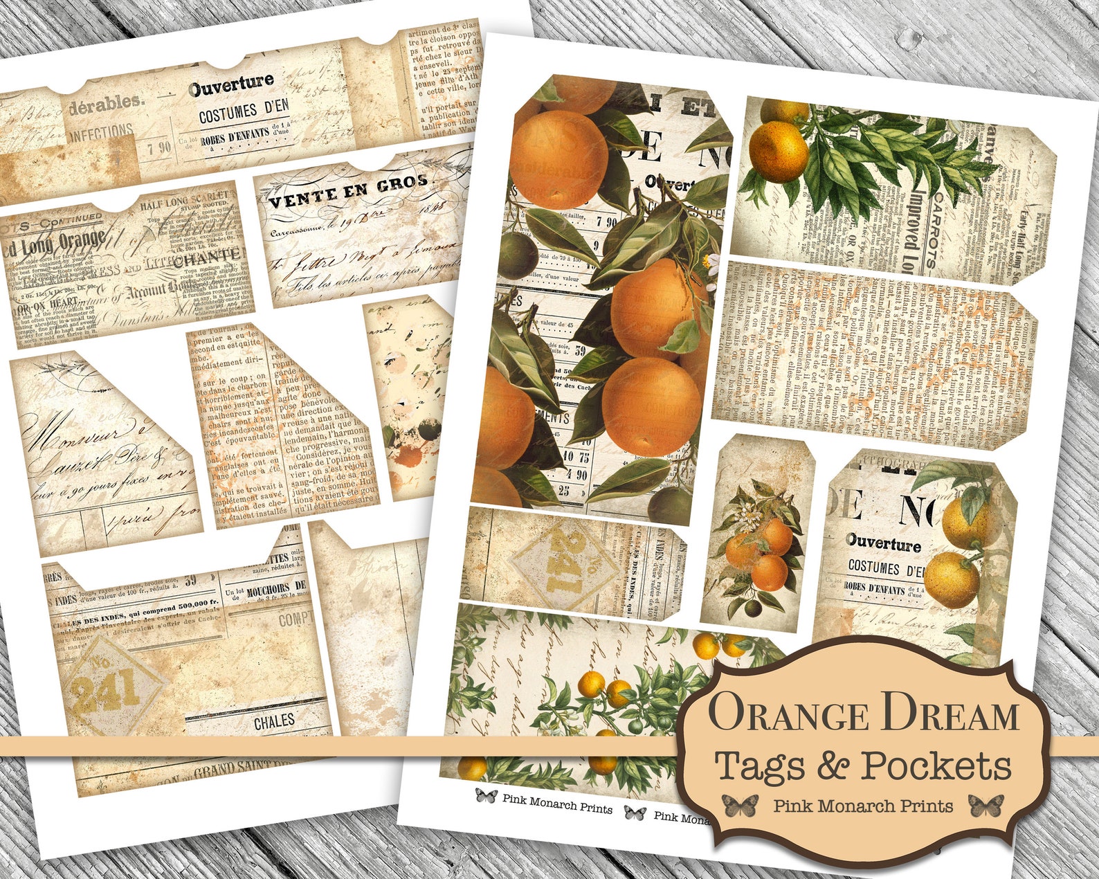 Orange Dream, Pockets and Tags, Junk Journal Kit, Junk Journaling ...