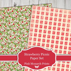 Strawberry Picnic Paper Set, Digital, Printable, Junk Journal Papers ...