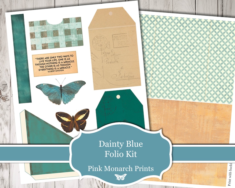 Dainty Blue Folio Kit, Printable, Digital, Blue, Junk Journal Kit, Junk ...