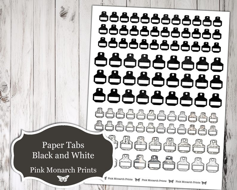 Paper Tabs Black and White: Junk Journal and Scrapbooking Printable ...