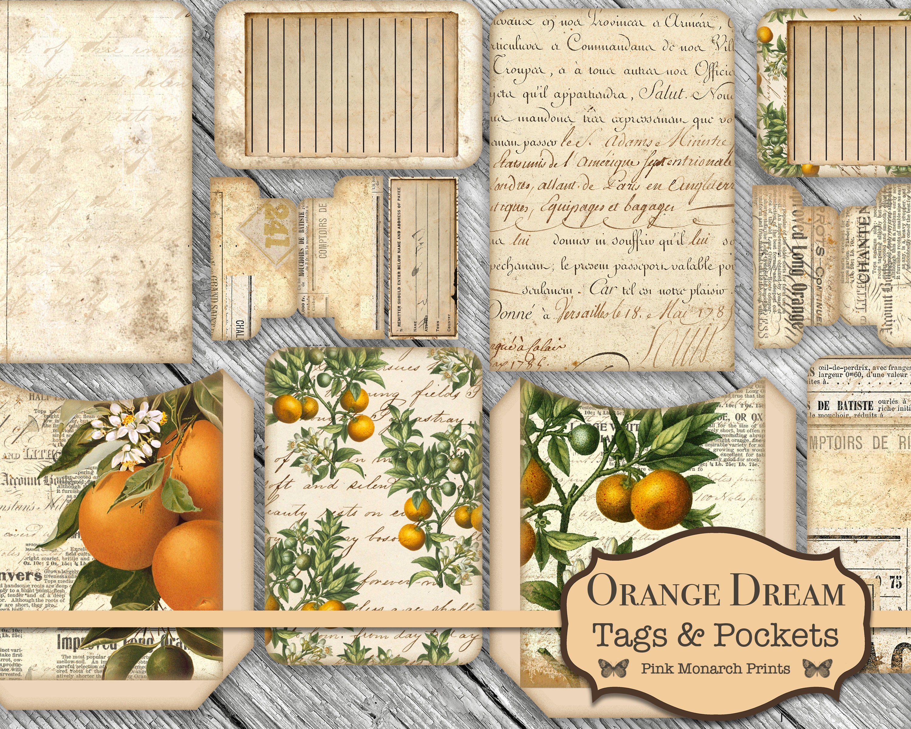 Orange Dream, Pockets and Tags, Junk Journal Kit, Junk Journaling ...