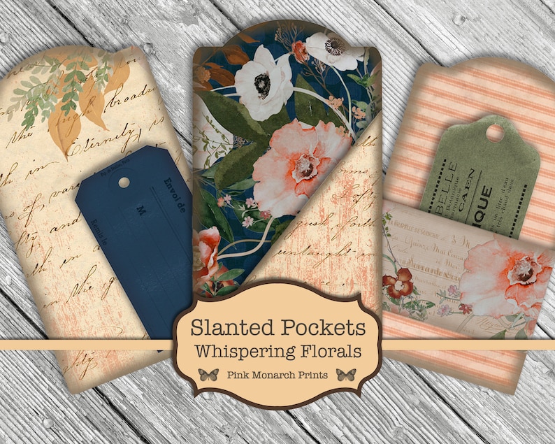 Slanted Pockets, Pocket Tags, Junk Journal Supplies, Junk Journal ...