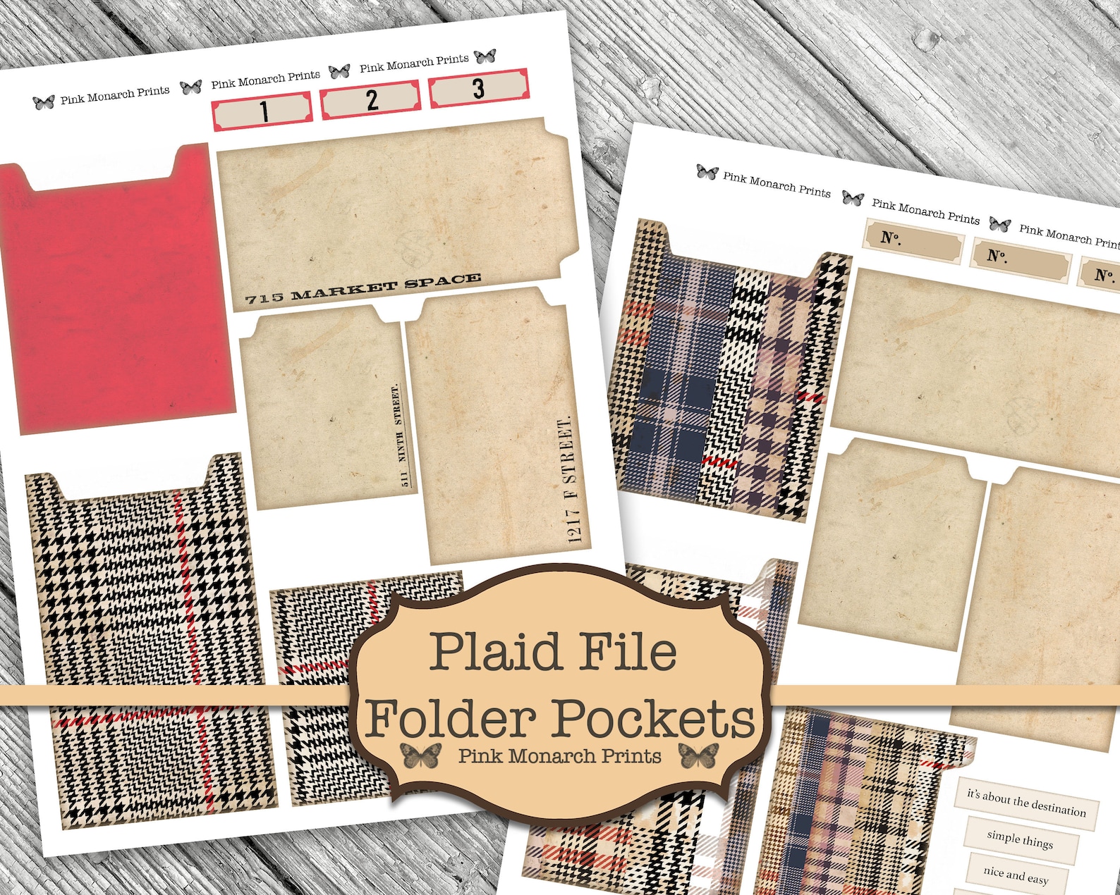 Plaid File Folder Pockets, Junk Journal Supplies, Vintage Ephemera ...