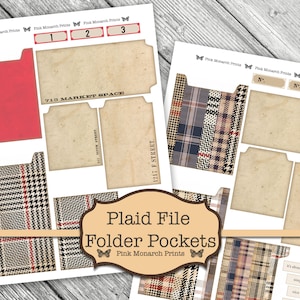 Plaid File Folder Pockets, Junk Journal Supplies, Vintage Ephemera ...