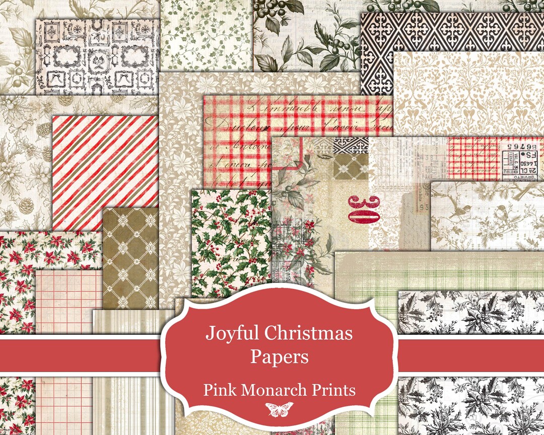 Joyful Christmas Papers, 20, Printable Papers, Digital Junk Journal ...
