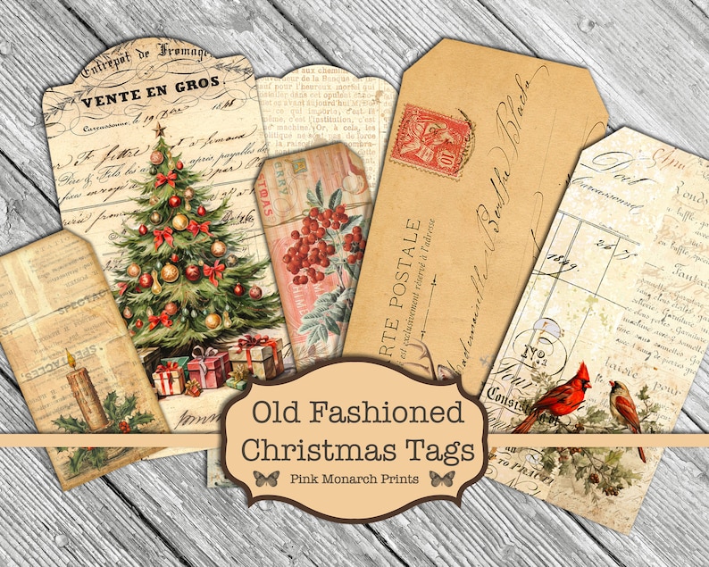 Old Fashioned Christmas Tags, Printable Tags, Digital Junk Journal ...