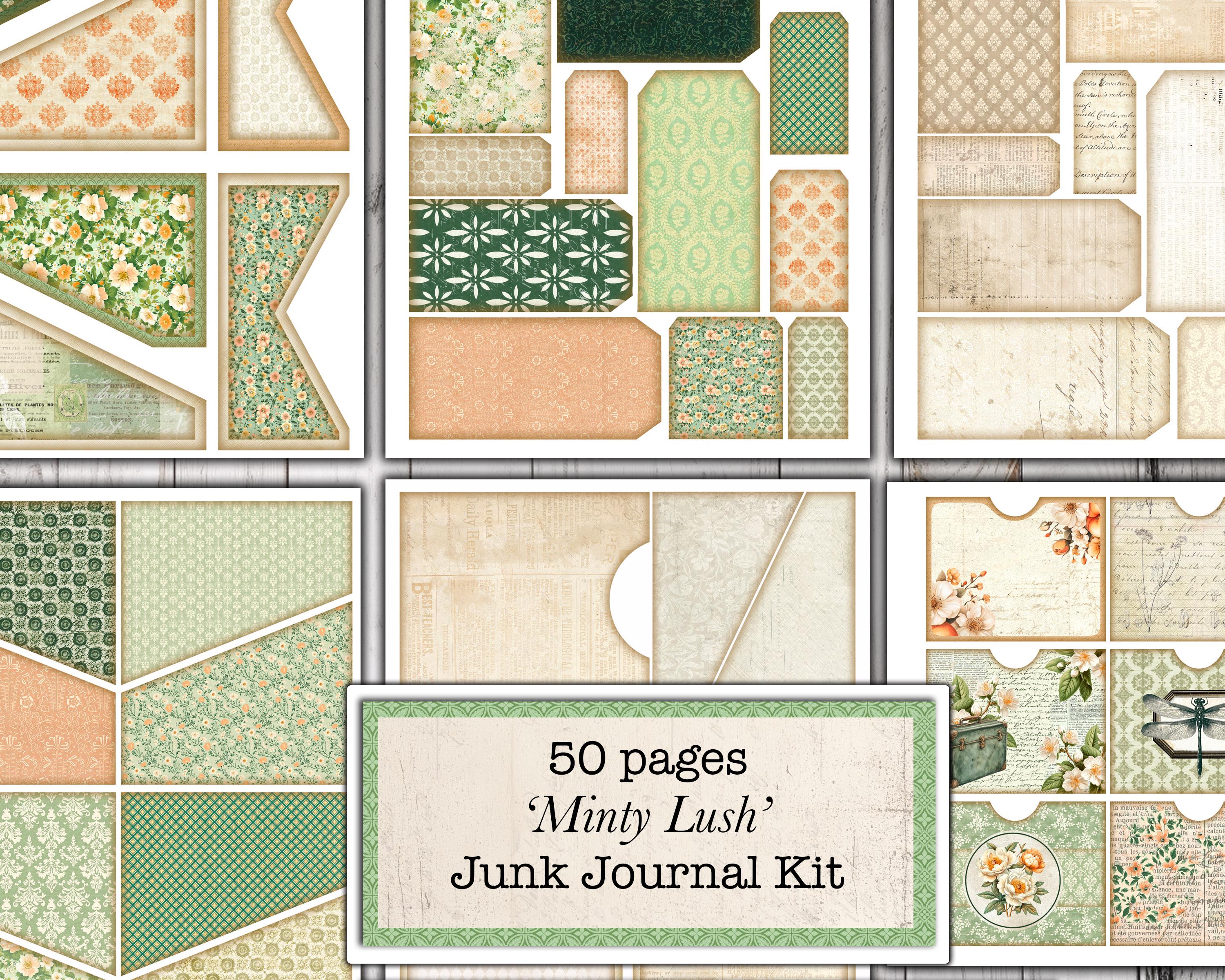 Minty Lush Junk Journal Kit: 50 Pages, Large Printable Scrapbooking ...
