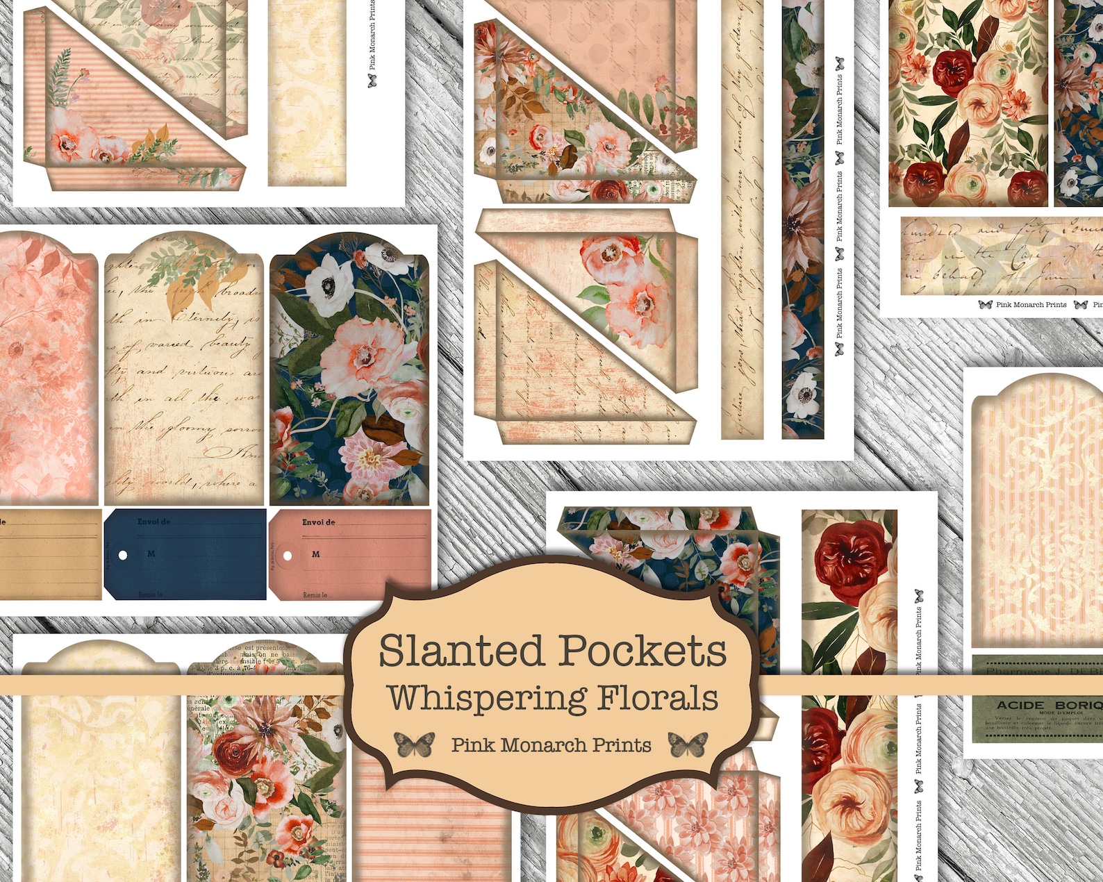 Slanted Pockets, Pocket Tags, Junk Journal Supplies, Junk Journal ...