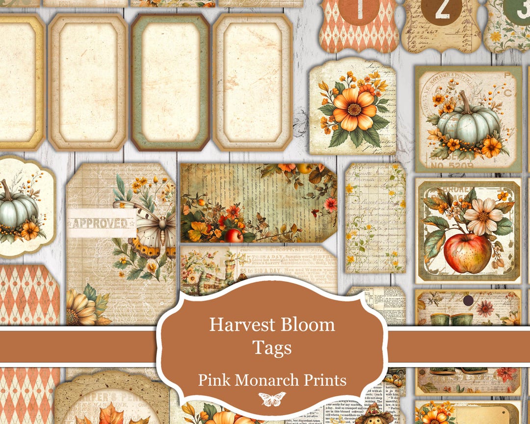 Harvest Bloom Tags, Junk Journal Supplies, Vintage Ephemera, Junk ...