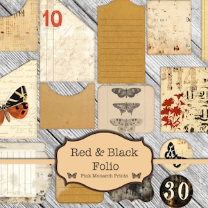 Red and Black Folio, Digital Junk Journal Kit, Junk Journal Kit, Junk ...