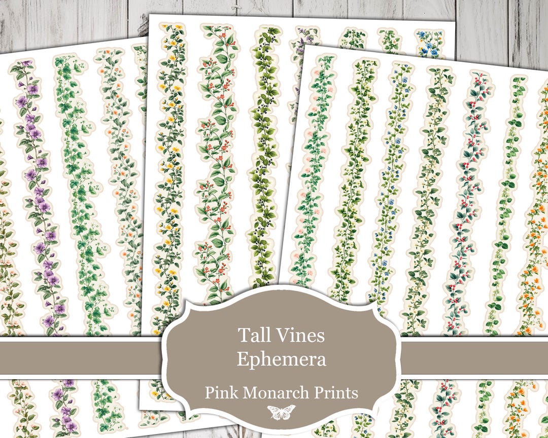 Tall Vines Ephemera: Junk Journal Edge Decals (digital Download) - Etsy