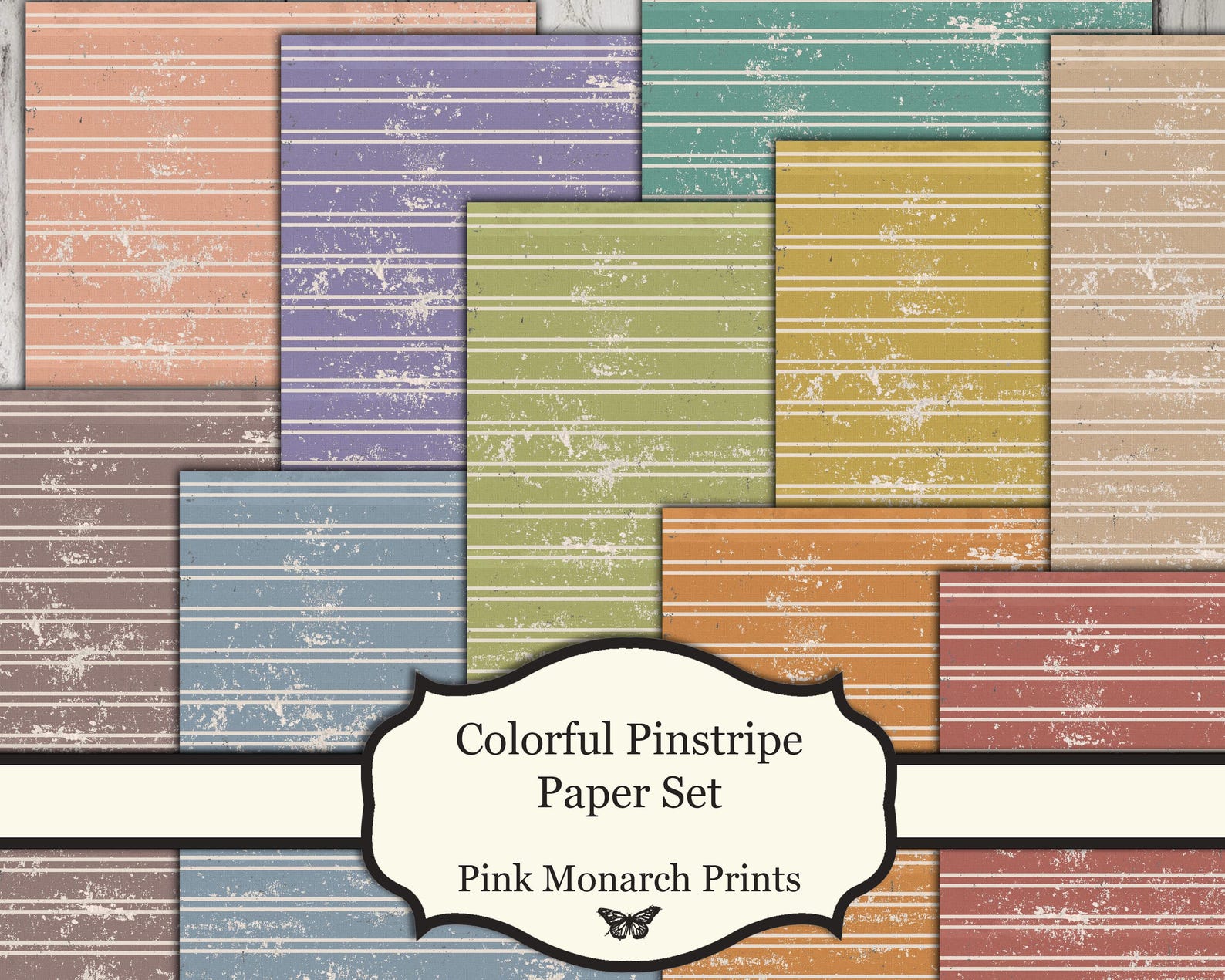 Colorful Pinstripe Paper Set: Printable Scrapbook and Junk Journal ...