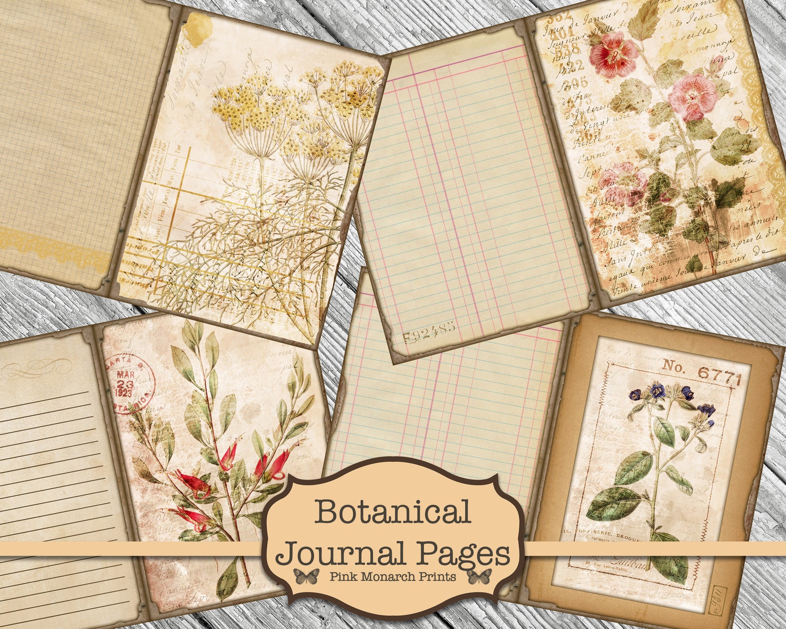 Botanical Double Pages, Junk Journal Kit, Junk Journaling Digitals ...