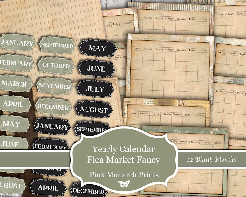 Custom, Junk Journal Calendar, Flea Market Fancy, Digital Planner, Junk ...