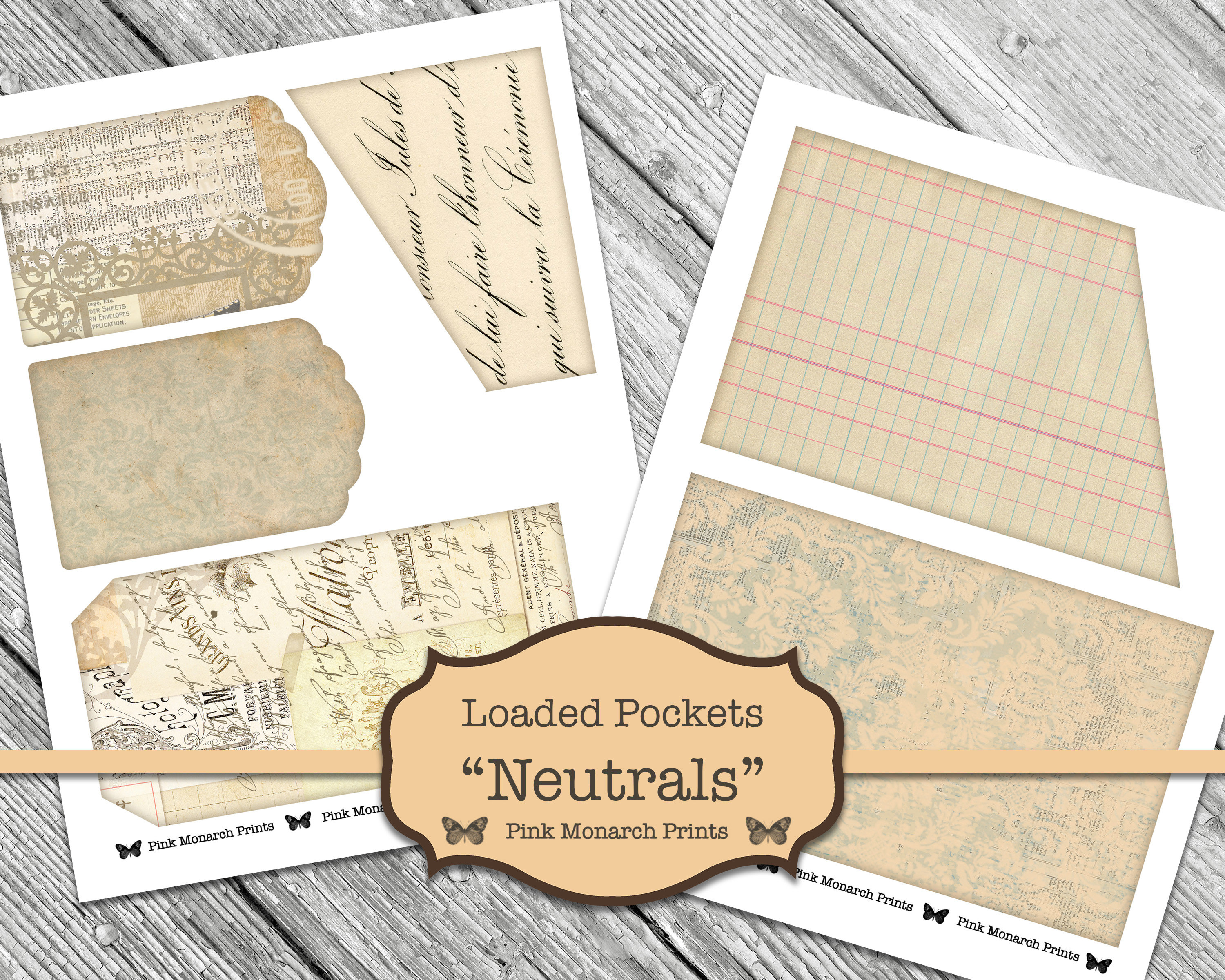 Junk Journal Kit Junk Journal Pockets Printable Neutral | Etsy UK