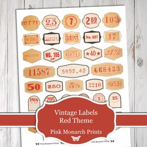 Vintage Labels, Red Theme, Junk Journal Labels, Printable, Junk ...