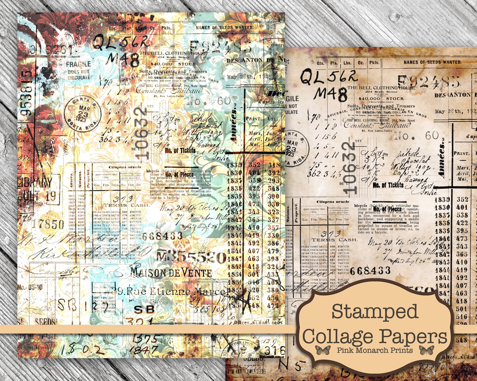 Grungy Stamped Collage Papers: Vintage Junk Journal (digital Download ...