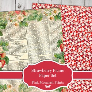 Strawberry Picnic Paper Set, Digital, Printable, Junk Journal Papers ...