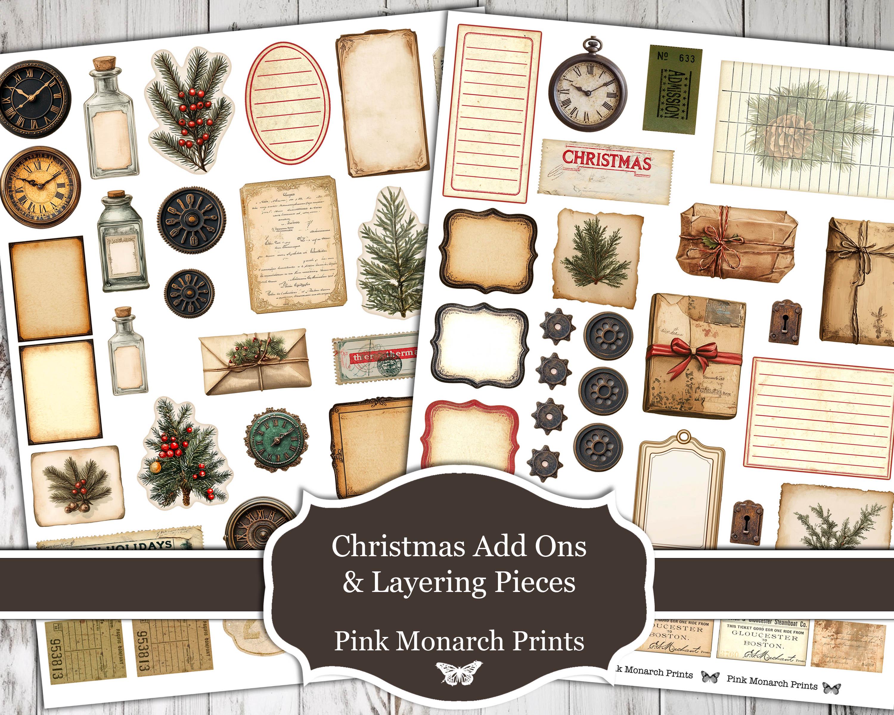 Christmas Add Ons and Layering Pieces, Printable, Junk Journal Kit ...
