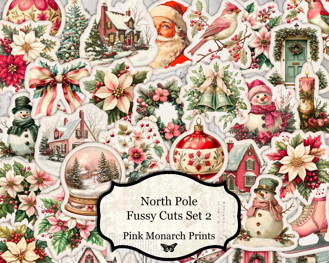 North Pole Fussy Cuts, Vintage Christmas Fussy Cuts, Printable, Digital ...