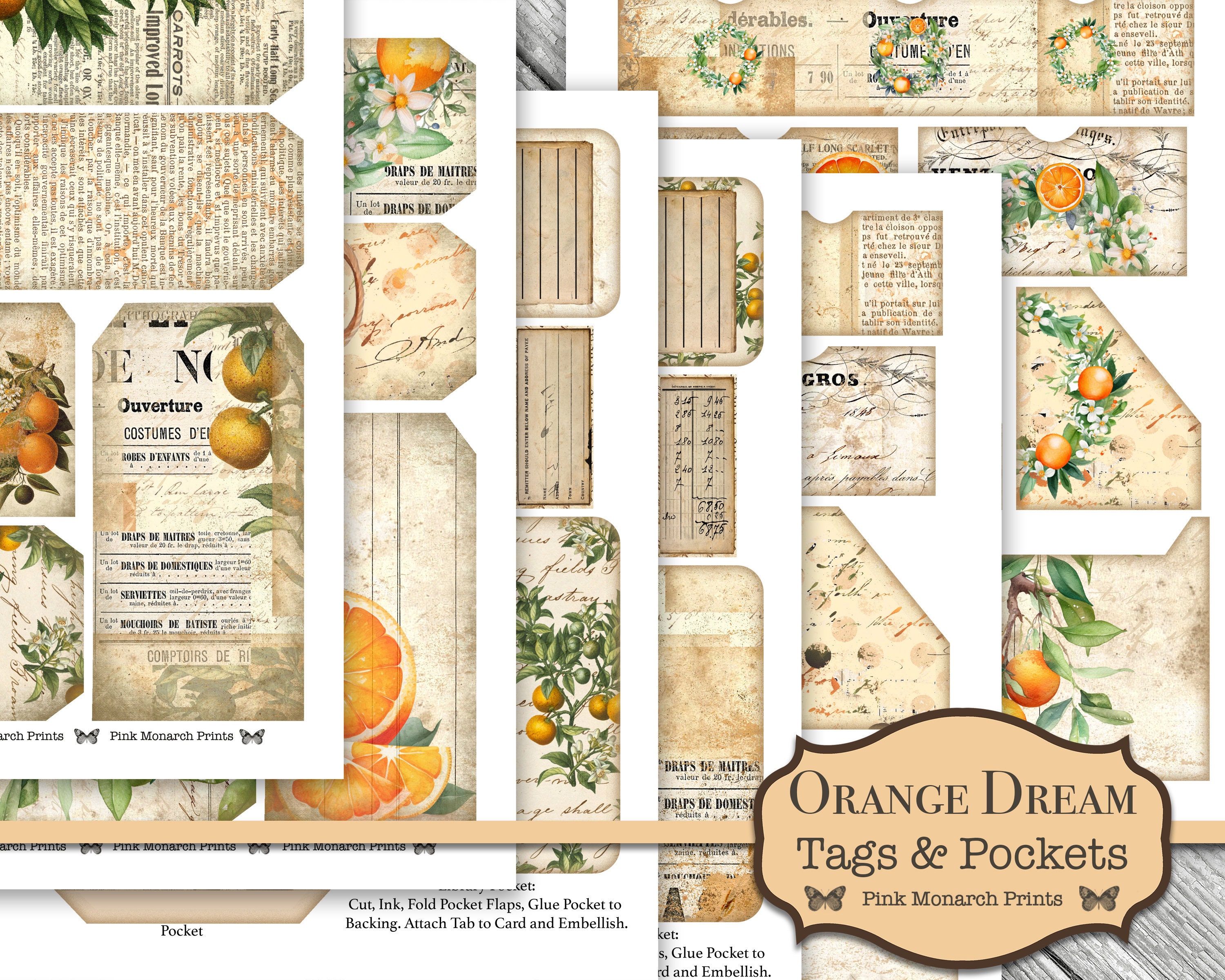 Orange Dream, Pockets and Tags, Junk Journal Kit, Junk Journaling ...