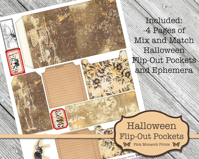 Halloween Flip-out Pockets, Junk Journal Supplies, Vintage Ephemera ...