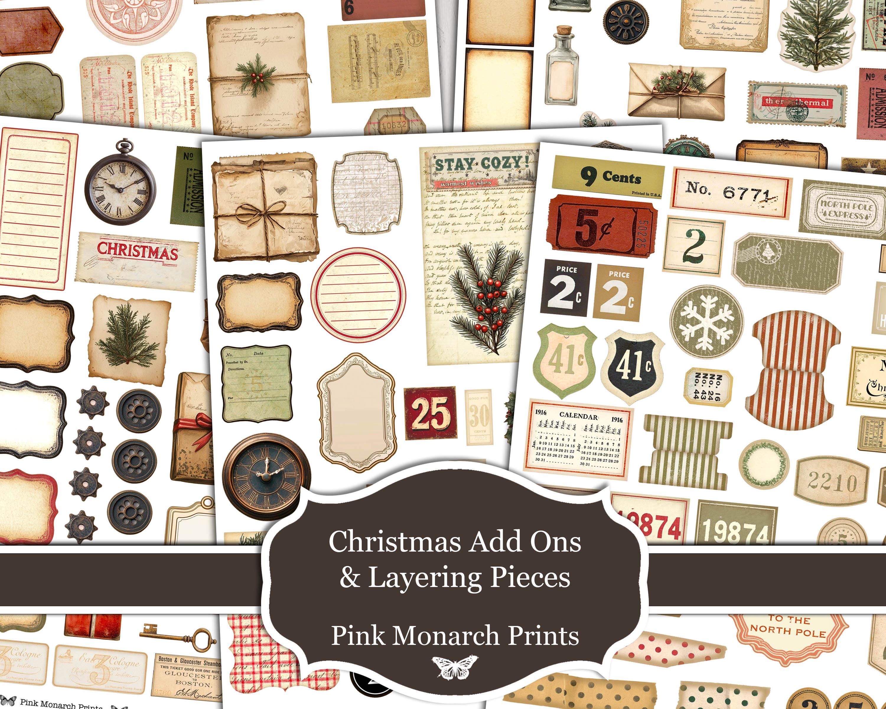 Christmas Add Ons and Layering Pieces, Printable, Junk Journal Kit ...