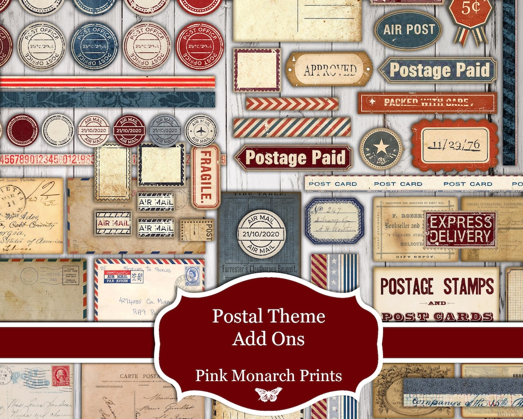 Postal Theme Add Ons, Digital Printable Kit, Mail Junk Journal, Digital ...