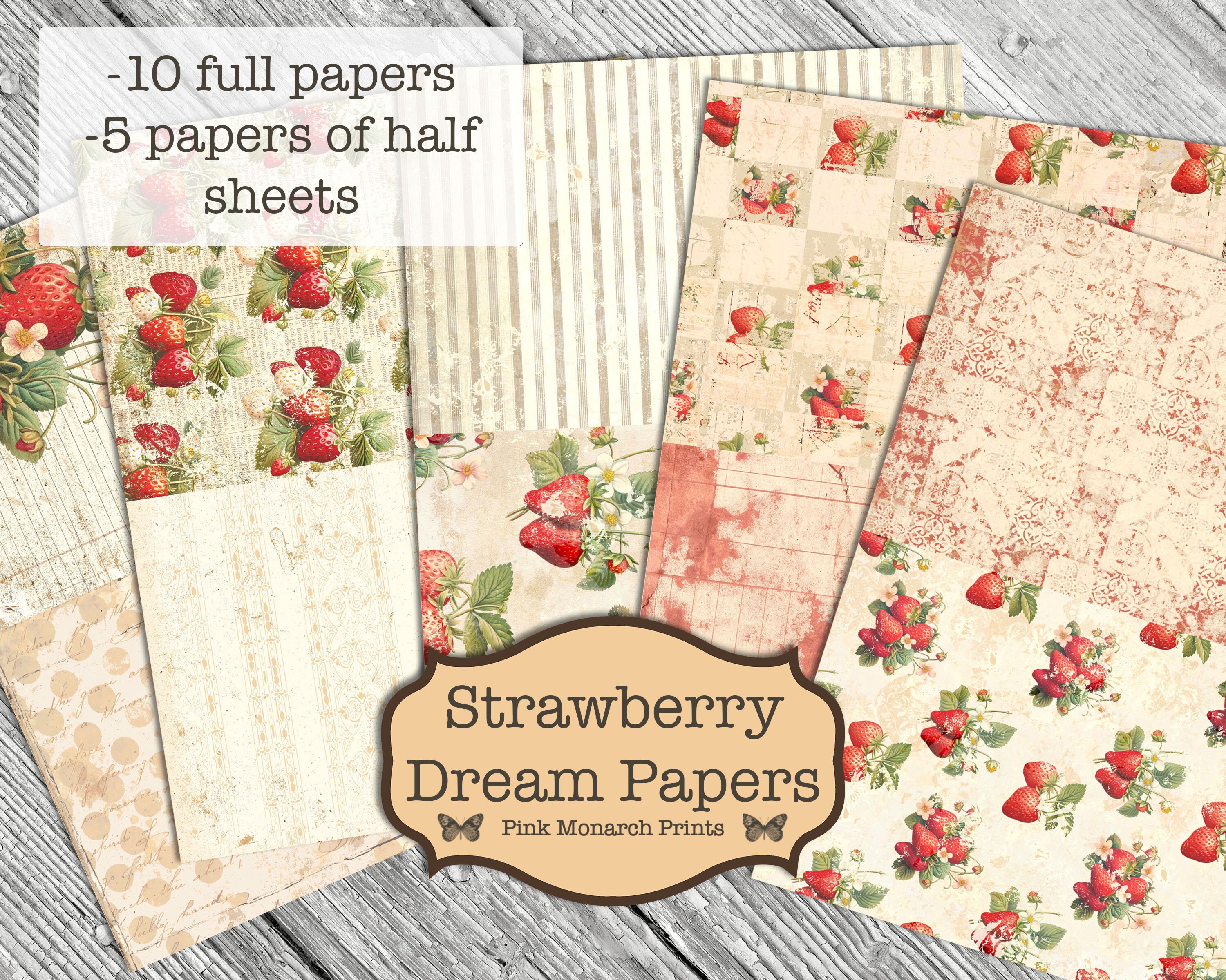 Strawberry Dream Papers, Digital Junk Journal Papers, Junk Journal Kit ...