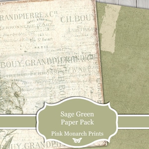 Sage Green Paper Pack, Printable Papers, Digital Junk Journal ...