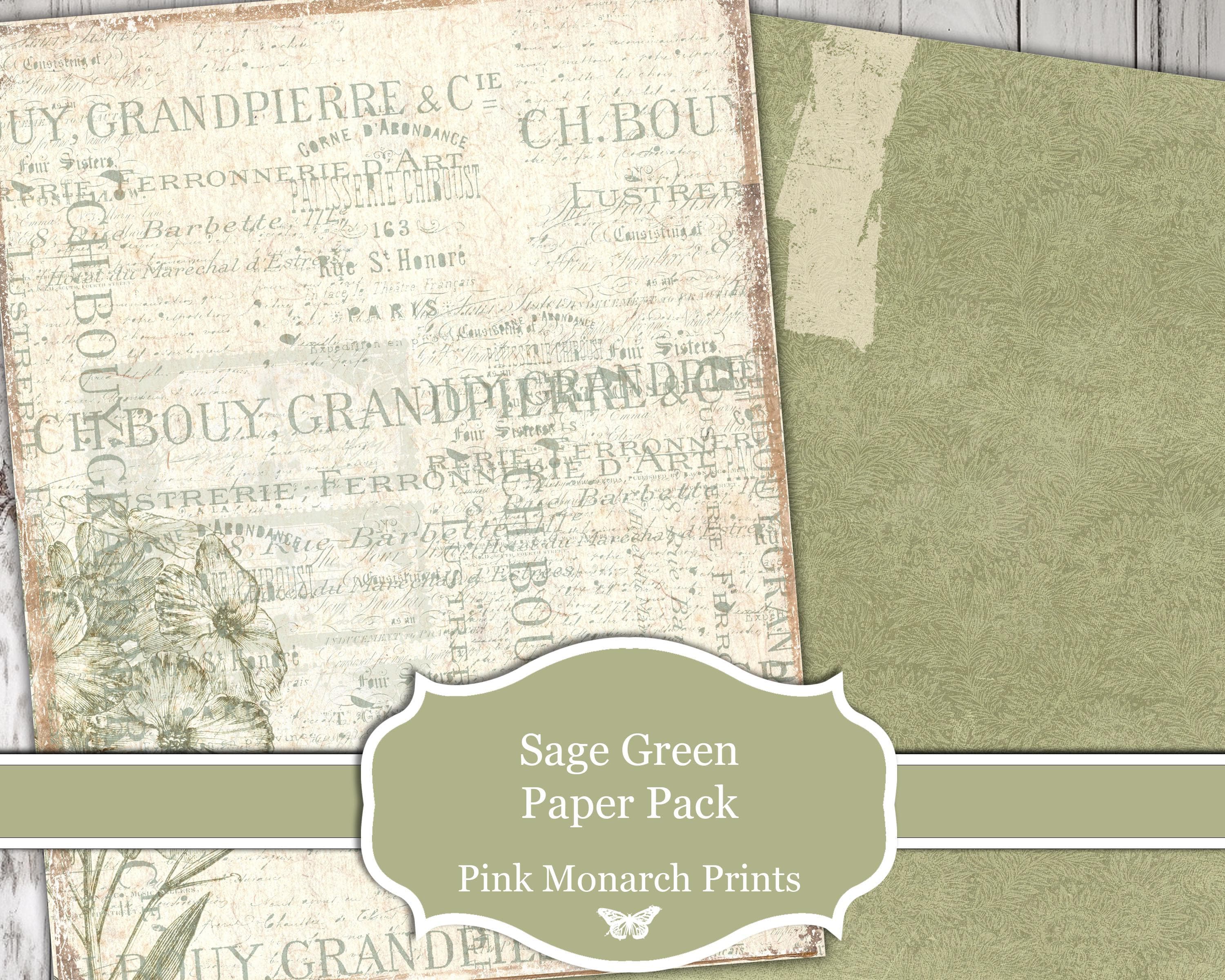 Sage Green Paper Pack, Junk Journal and Scrapbooking Paper (digital ...