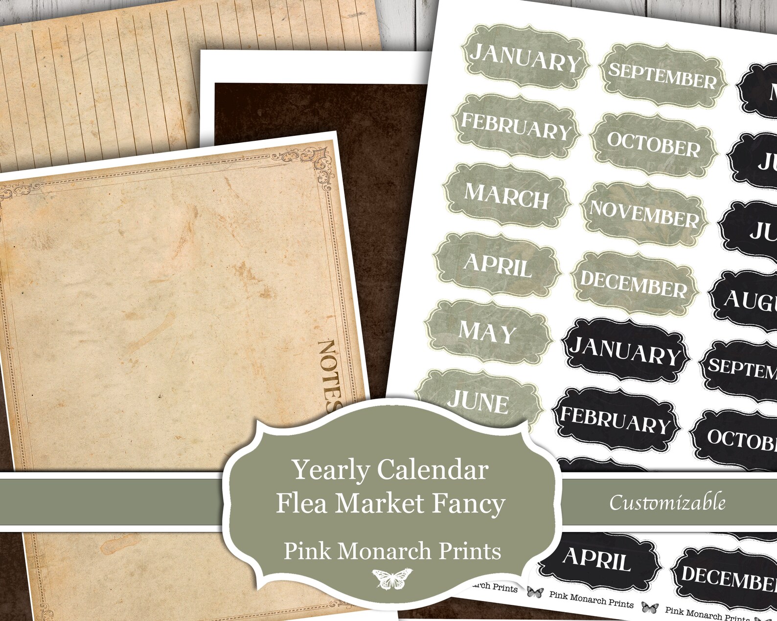 Custom, Junk Journal Calendar, Flea Market Fancy, Digital Planner, Junk ...